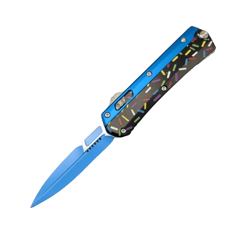 Donut Fighter Switchblade OTF-Messer – Blau & Schwarz - springmessers.de
